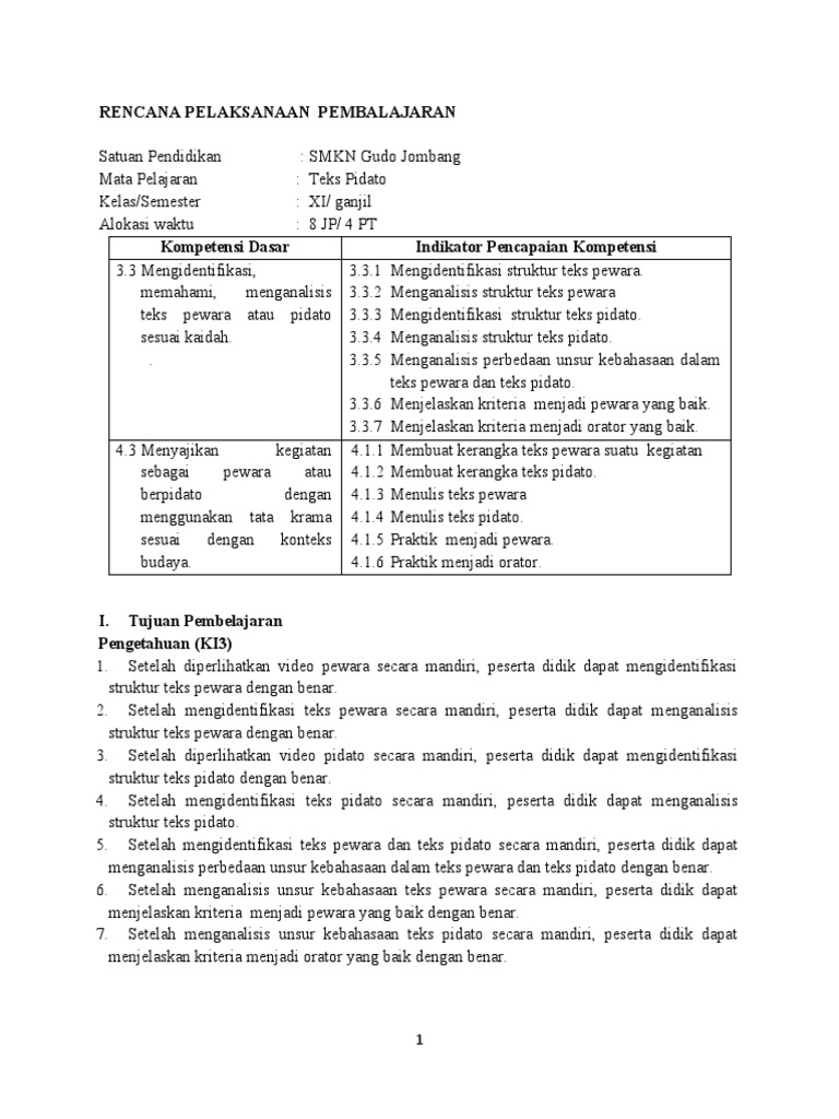 RPP Xi 3.3 Pidato Perwara | PDF