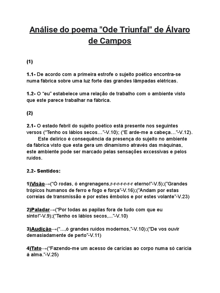 Análise Do Poema - Ode Triunfal - de Álvaro de Campos | PDF | Poesia | Beleza