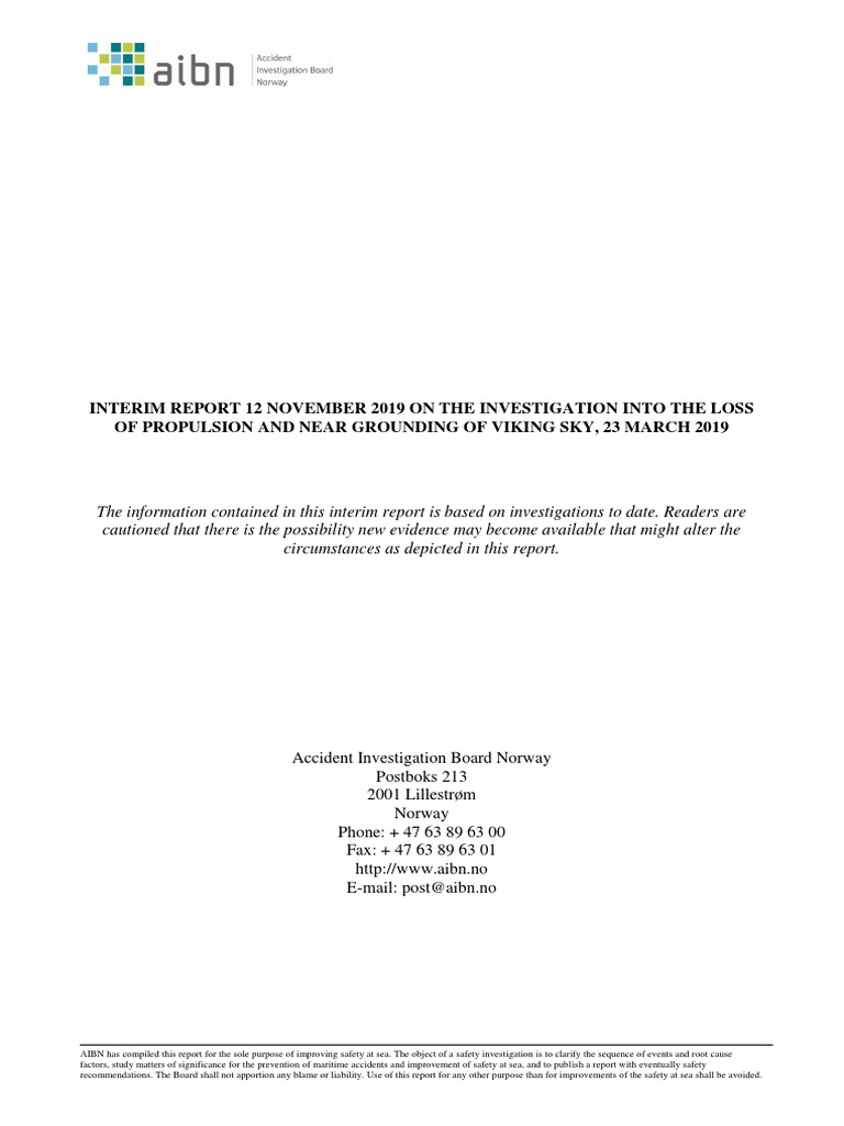 Viking Sky Blackout Investigation Report | PDF | Shipping | Ships