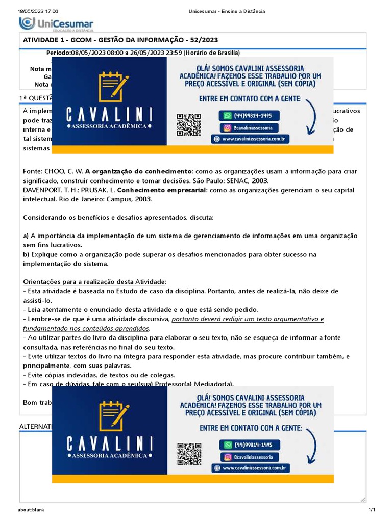 Atividade 1 - Gcom - Gestão Da Informação - 52-2023 | PDF | Carreira e ...