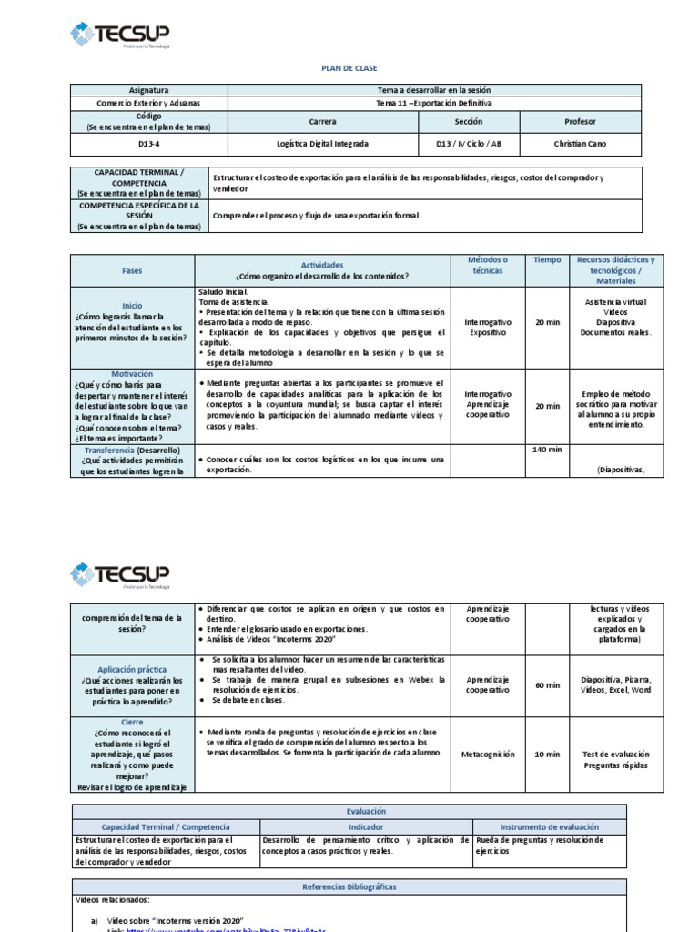 Semana 11 Plan de Clase | PDF | Evaluación | Aprendizaje