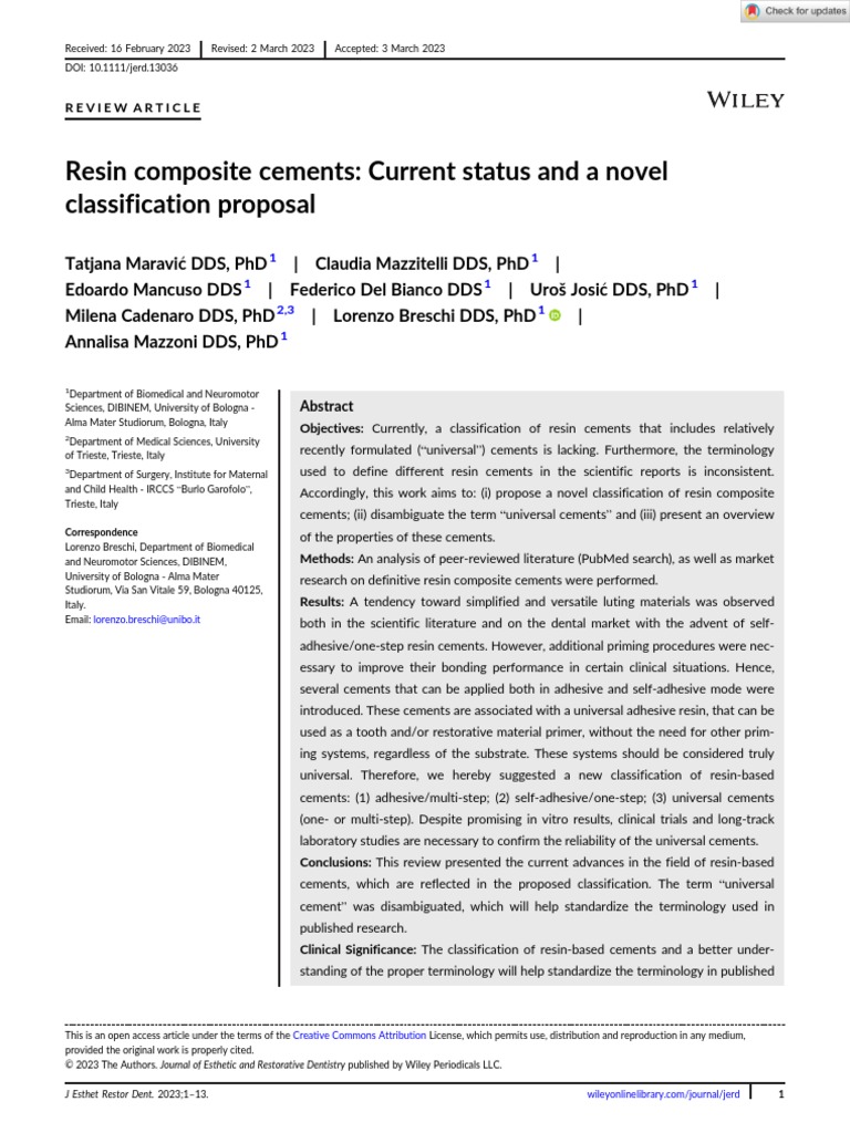 Resin Composite Cements: Classification Review | PDF | Materials ...