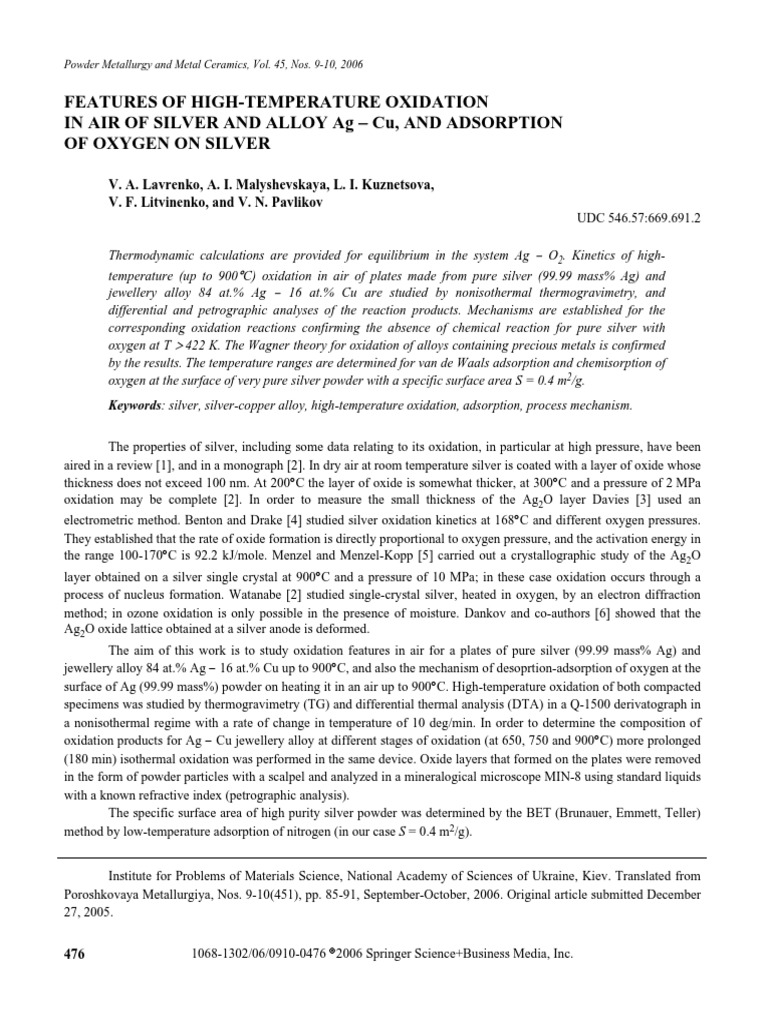 High-Temperature Silver Oxidation Study | PDF | Adsorption | Silver