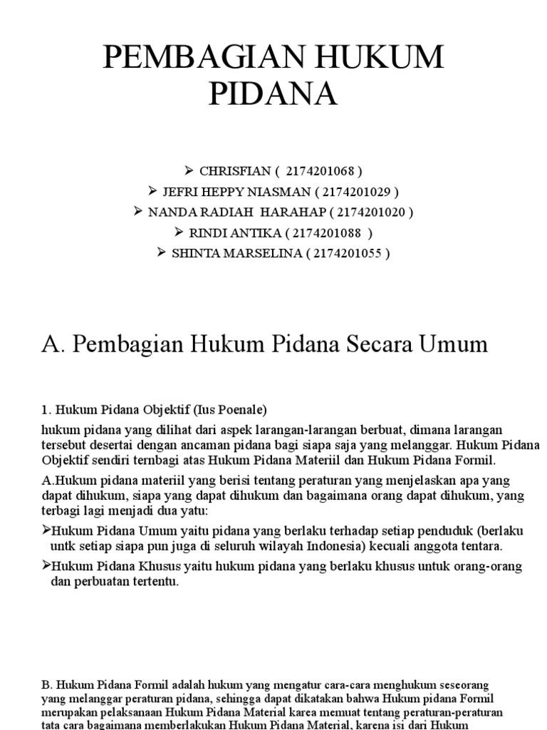 Pembagian Hukum Pidana di Indonesia | PDF