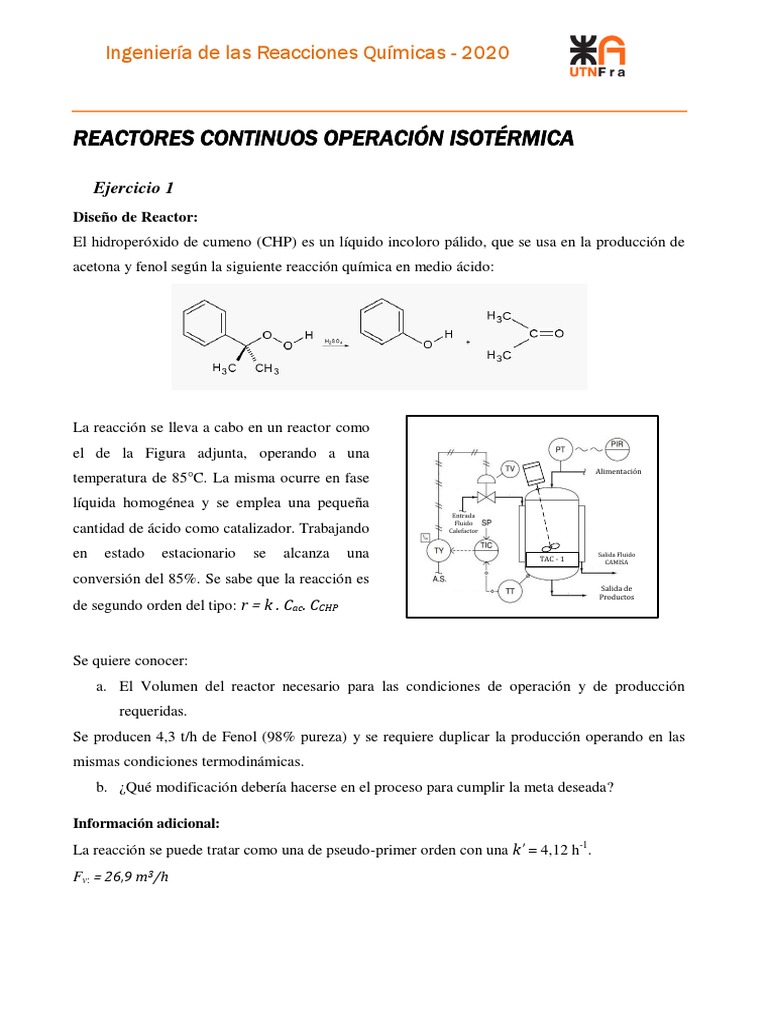 REACTORES CONTINUOS OPERACIÓN ISOTÉRMICA 2° Parte | PDF | Reactor Quimico | Reacciones químicas