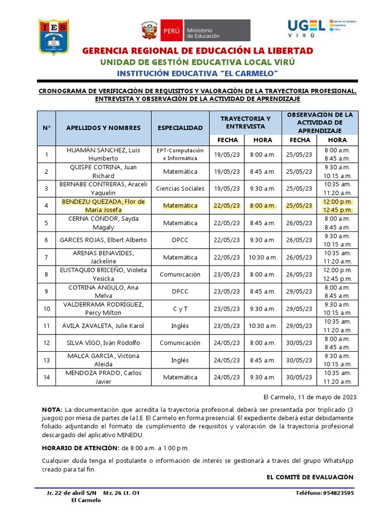 Cronograma de Evaluación | PDF