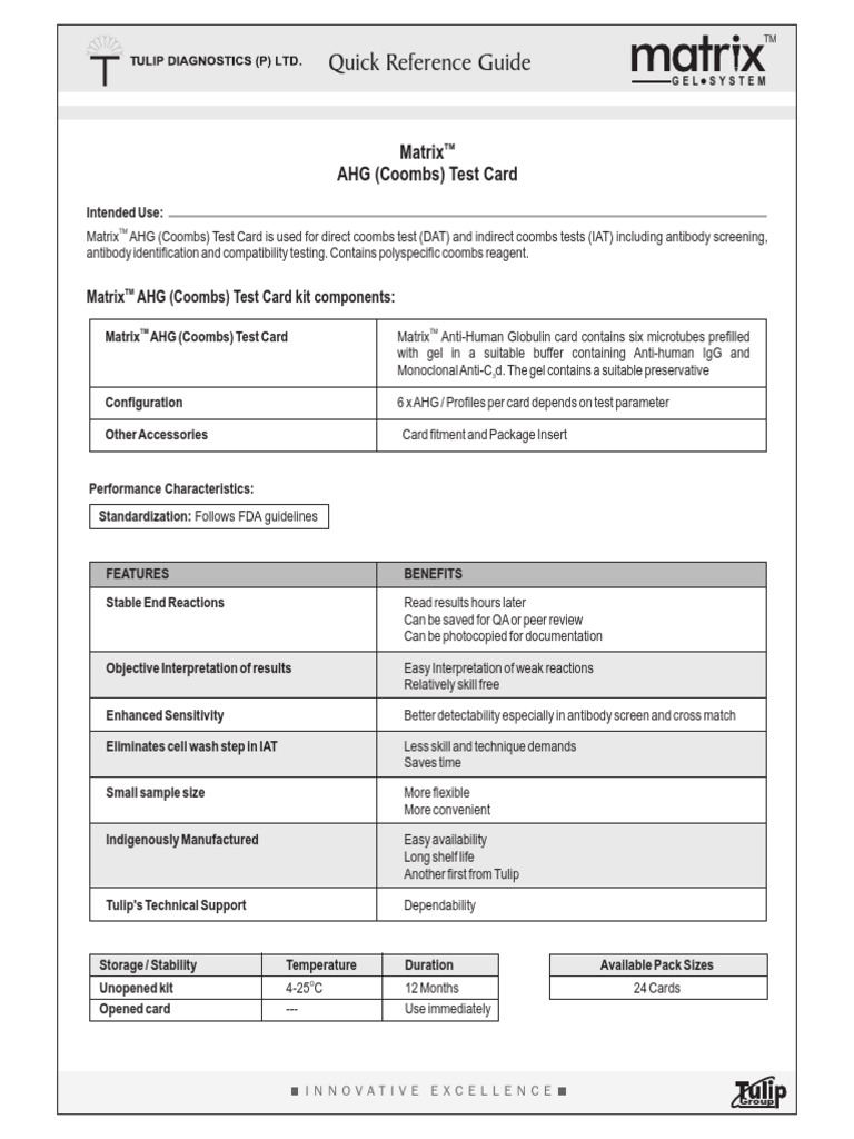 Matrix AHG (Coombs) Test Card QRG | PDF | Medical Specialties | Chemistry