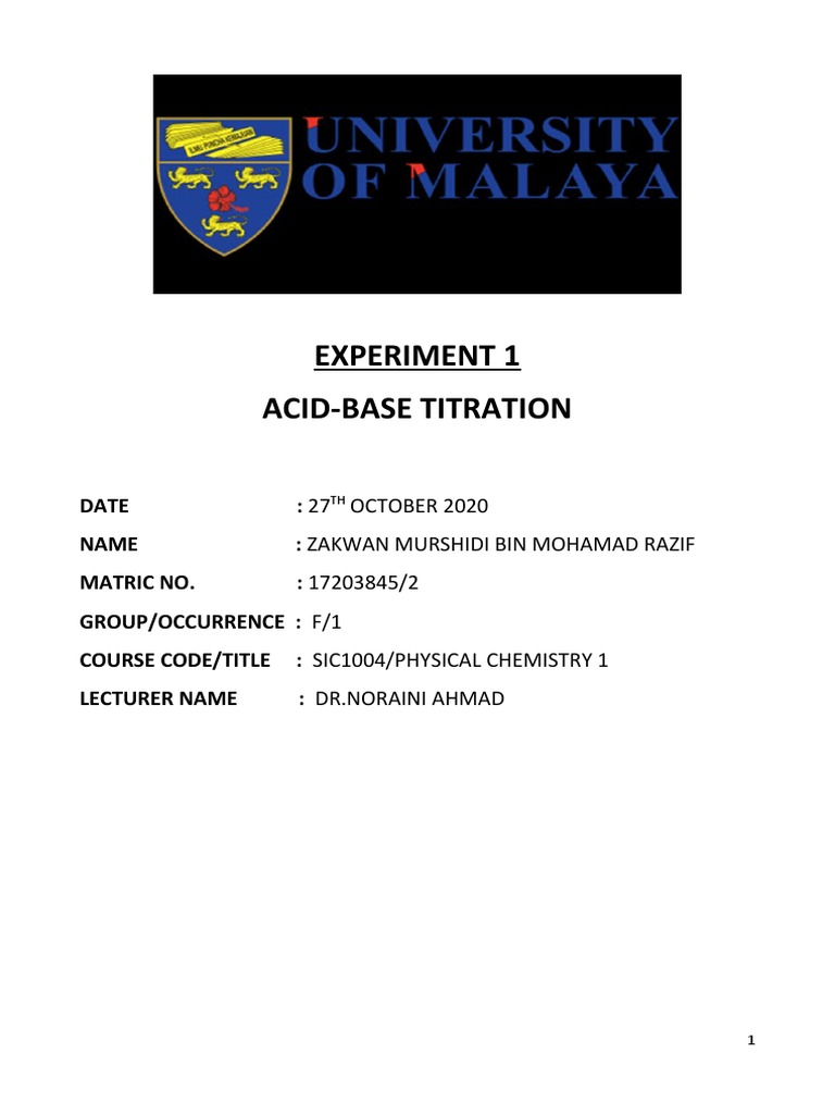 Lab Report Experiment 1 | PDF | Titration | Chemistry