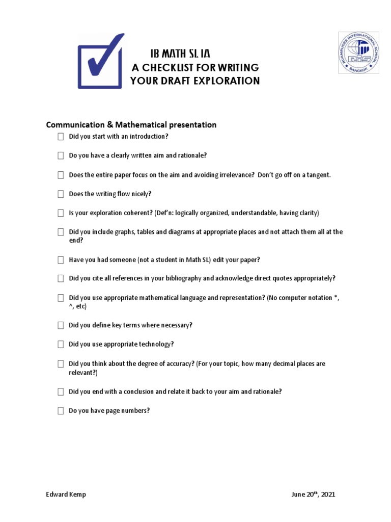 Checklist For IA | PDF | Mathematics | Cognitive Science