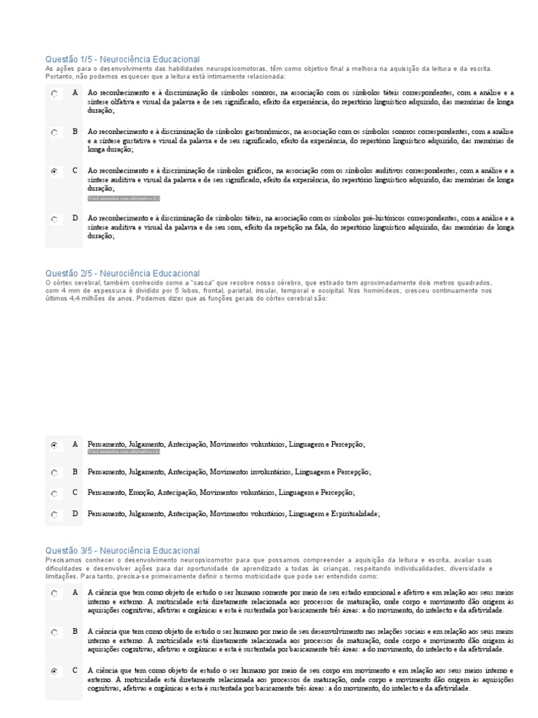 Apol NEUROCIÊNCIA EDUCACIONAL | PDF