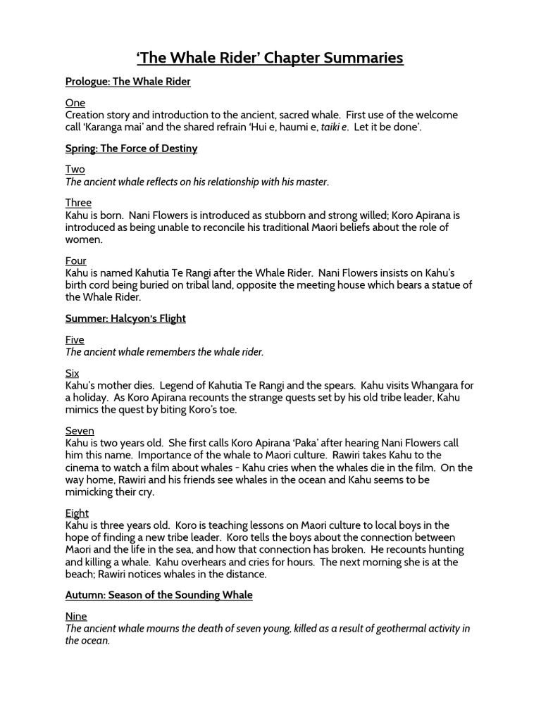 The Whale Rider Chapter Summaries | PDF