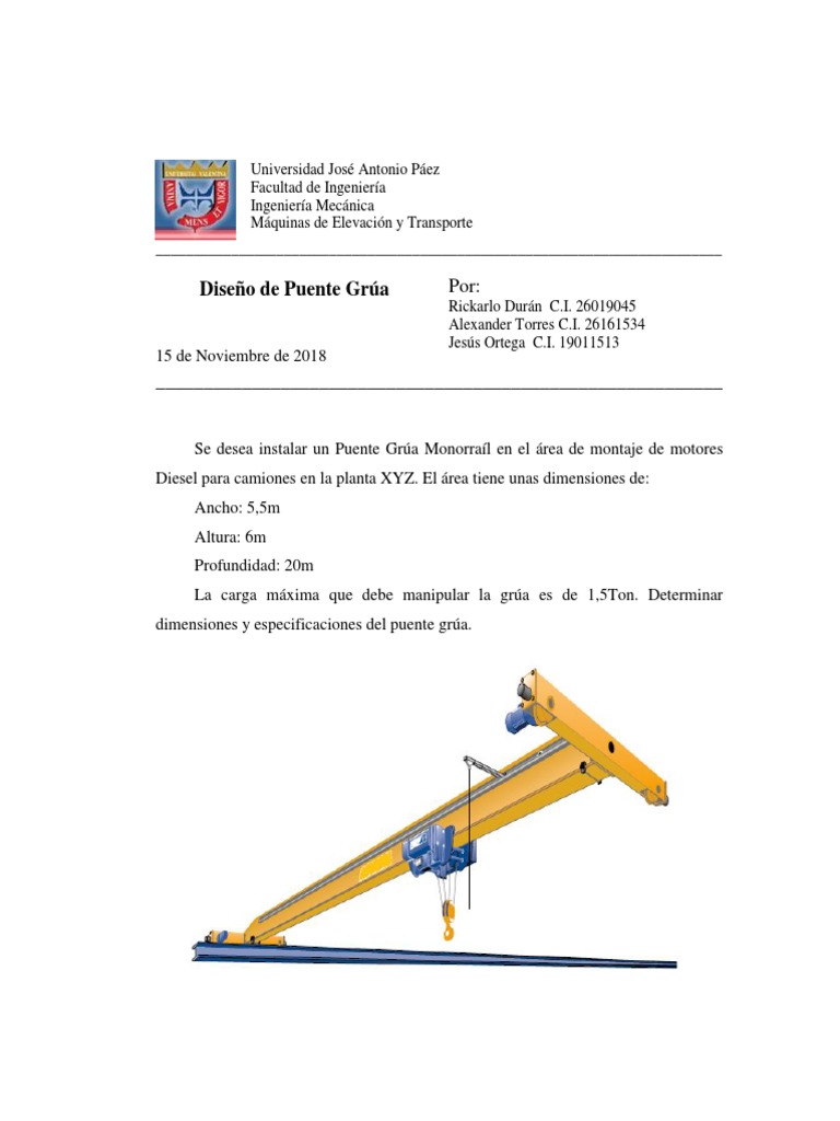 Diseño de Puente Grúa | PDF | Viga (Estructura) | Grúa (máquina)