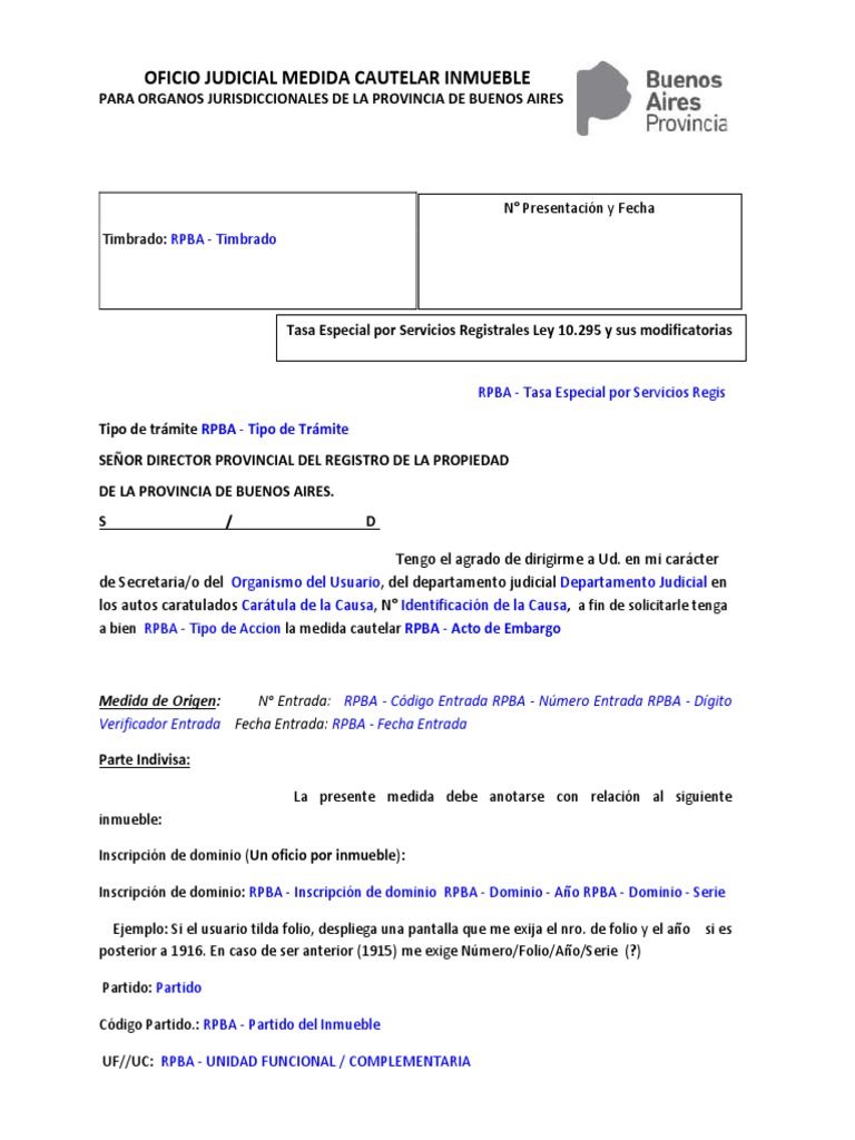 Oficio Al Rpba Inmueble 2018 Modelo Oficio Medida Inmueble | PDF ...
