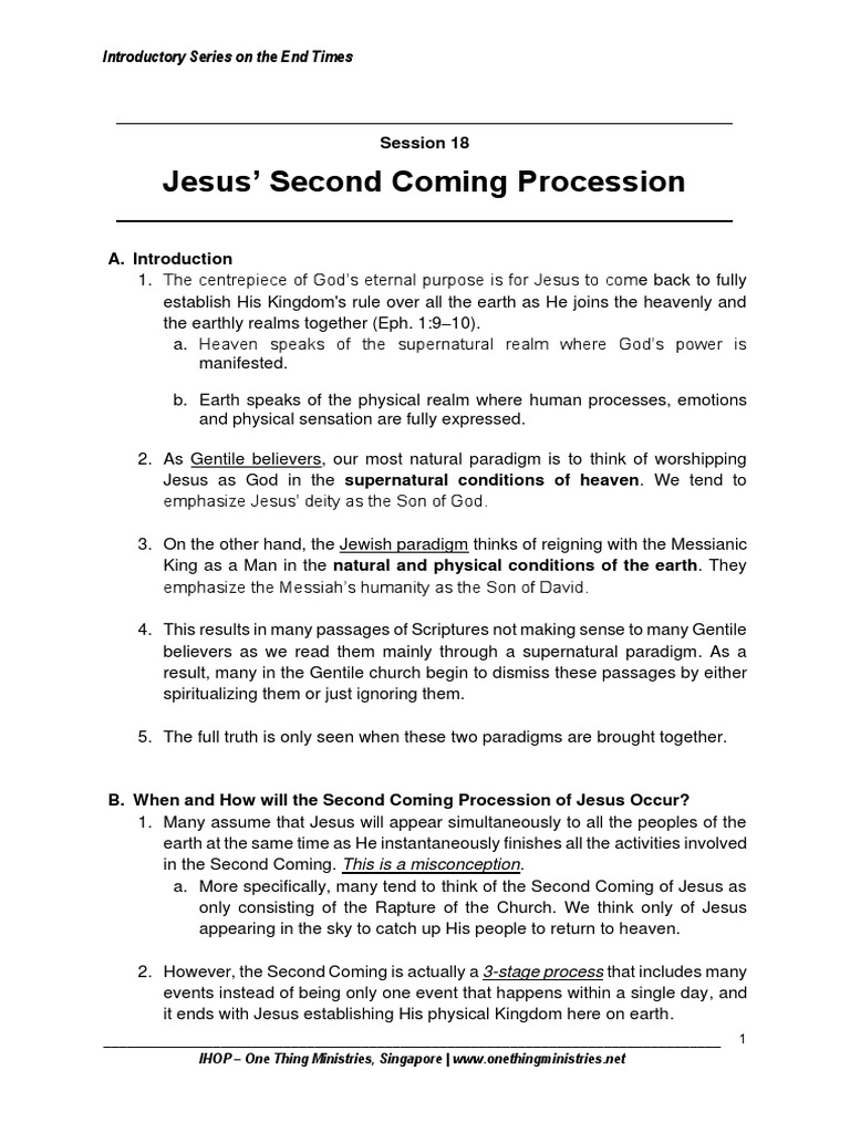IHOP-OTM-ET-Introductory-Series--Session-18 | PDF | Second Coming | Jesus