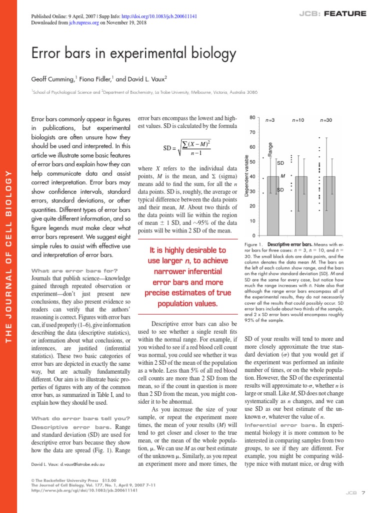 Error Bars in Exp Biol | PDF | Standard Deviation | Standard Error