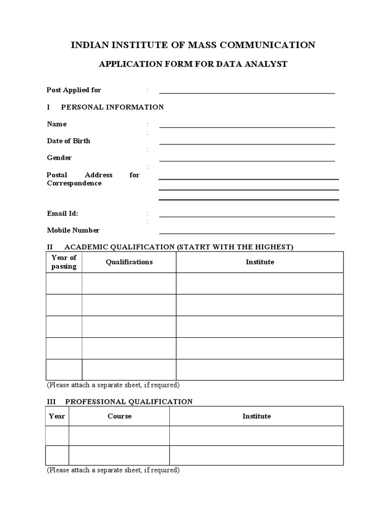 Application Form of Data Analyst | PDF