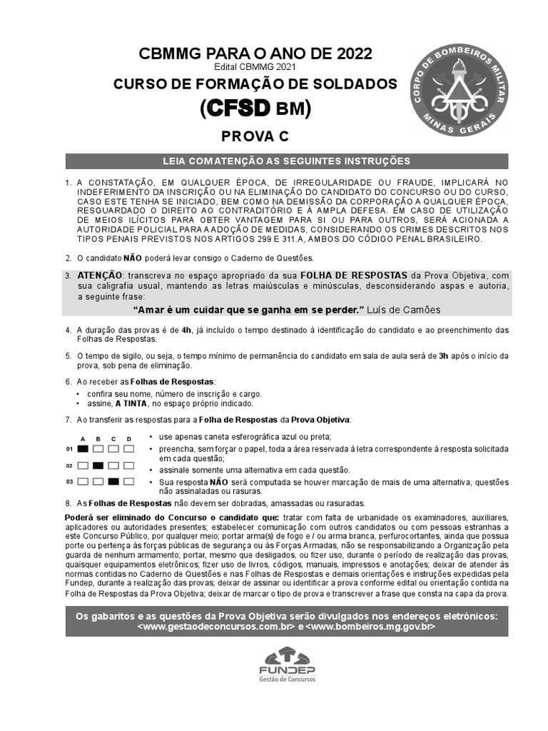 QUESTÕES CFSd-PROVA C | PDF | Terreno | Beleza