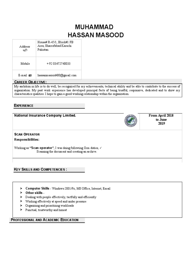 Resume Of Muhammad Hassan Masood | PDF