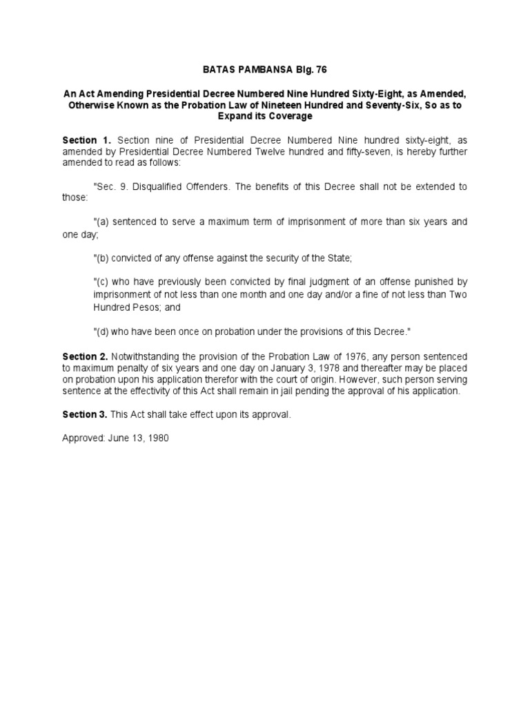 Batas Pambansa Bilang 76 | PDF