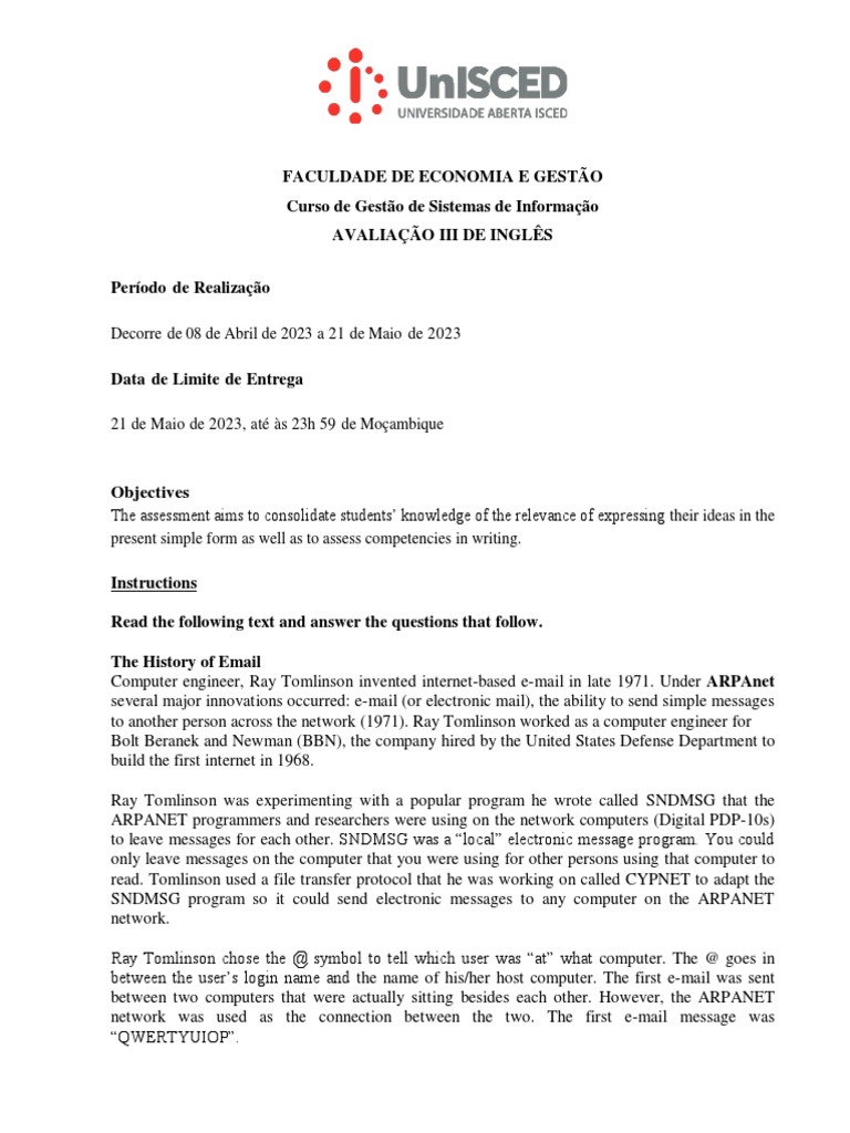 Avaliacao III (Ingles) | PDF | Telecommunications | Computer Networking