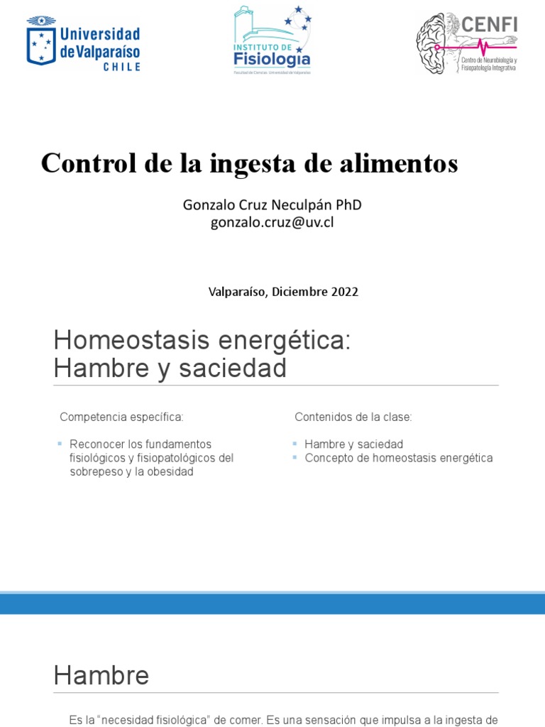 Clase Control de La Ingesta de Alimentos ND211 2023 | PDF | Hipotálamo ...