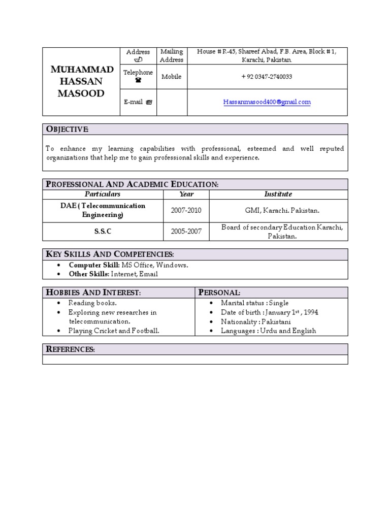 C.V of Hasan Masood | PDF