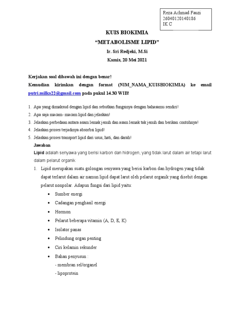 Kuis Biokimia Metabolisme Lipid | PDF
