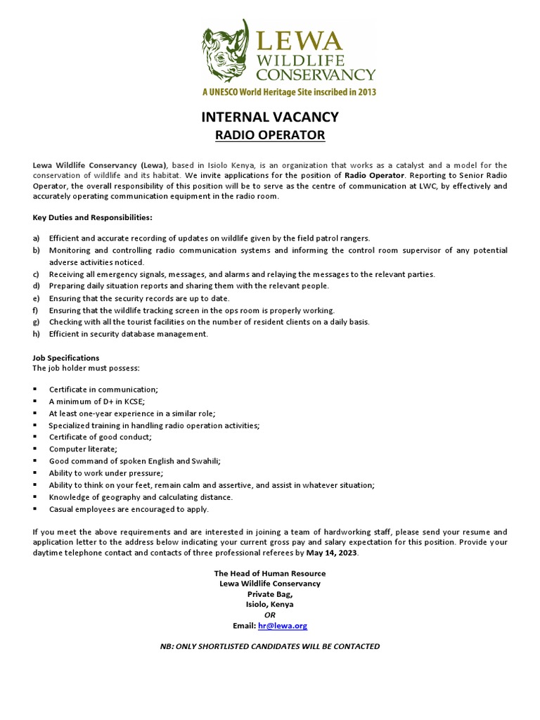 Radio Operator - Internal Advert | PDF | Communication | Radio