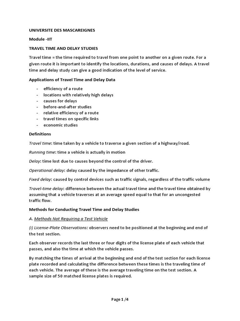 Travel Time and Delay Studies | PDF