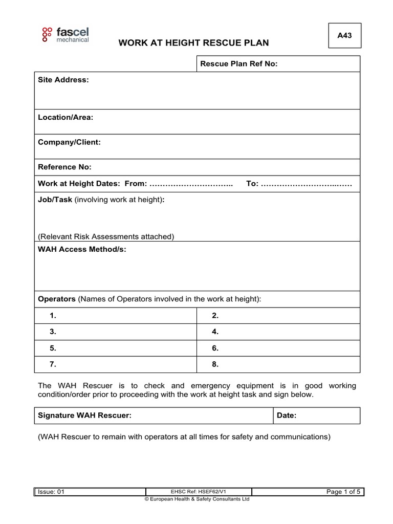 Work at Height Rescue Plan A43 | PDF | Emergency Department | Emergency