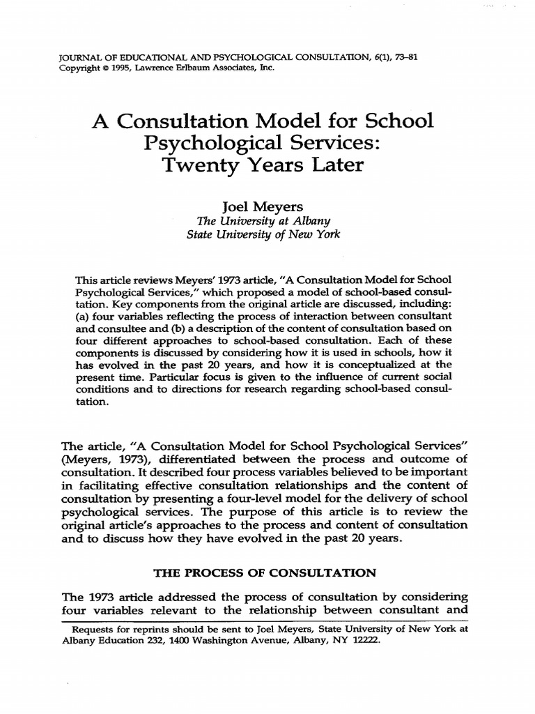 A Model For Consultation at Schools | PDF