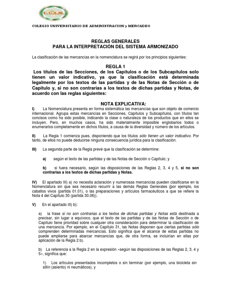 Reglas Generales de Interpretación Del Sistema Armonizado | PDF | Importar | Taxonomía (biología)