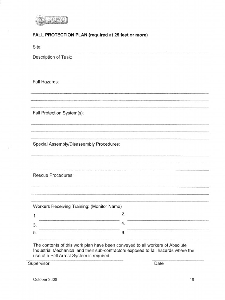 Example of Fall Protection Plan Template | PDF