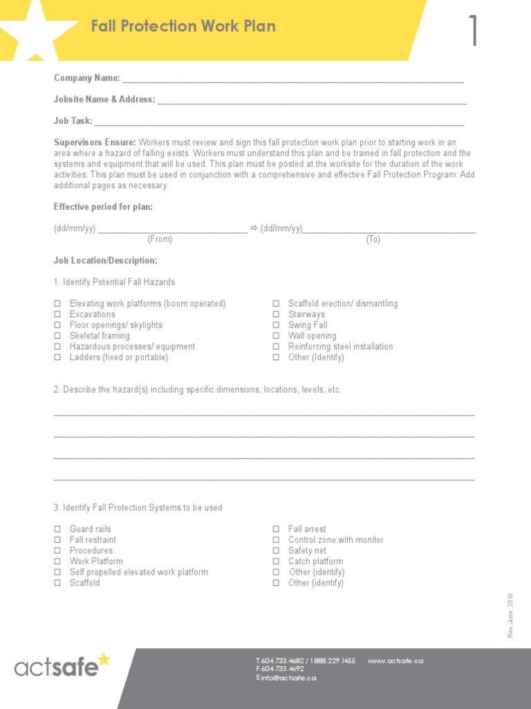 Fall Protection Work Plan Template | PDF | Scaffolding | Occupational ...