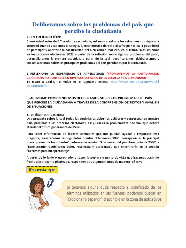 Deliberamos Sobre Los Problemas Del País Que Percibe La Ciudadanía ...