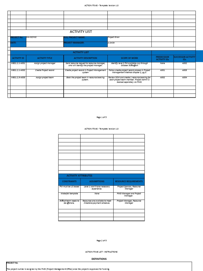 Activity List Template | PDF | Project Management | Computing