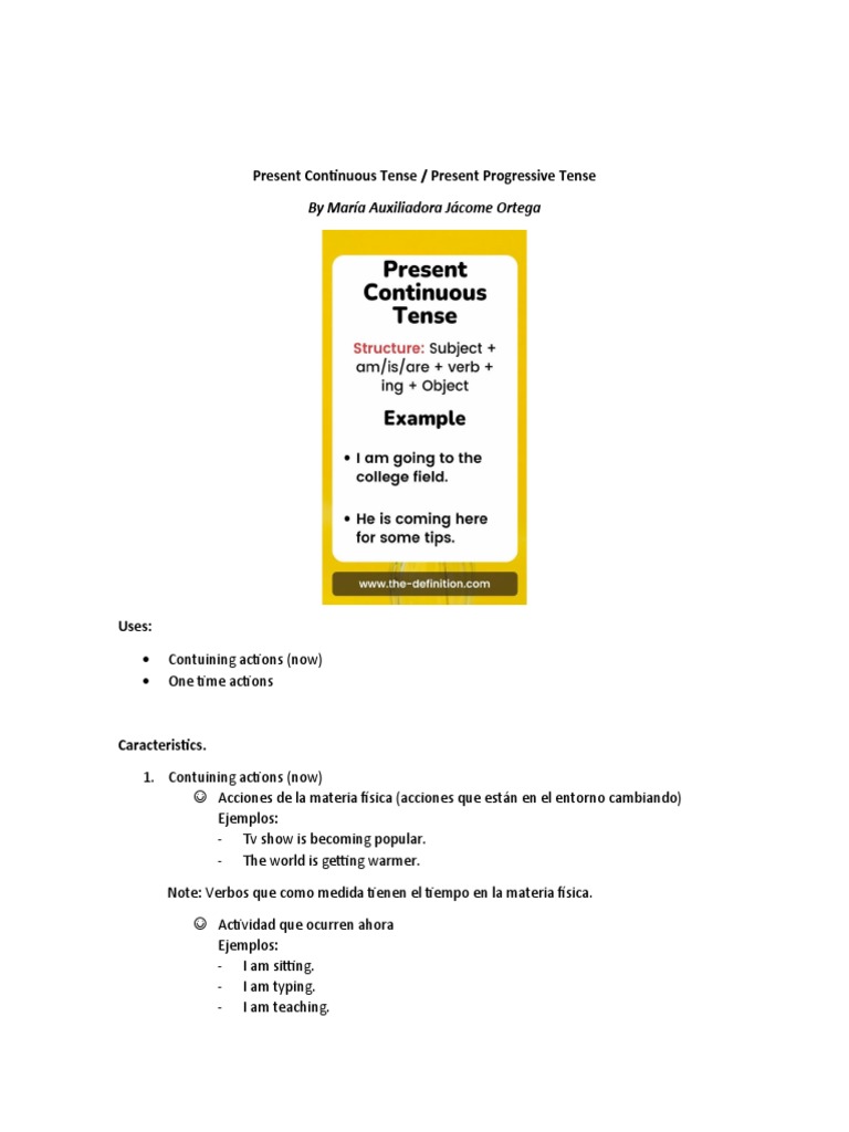 Present Continuous - Progressive Tense | PDF