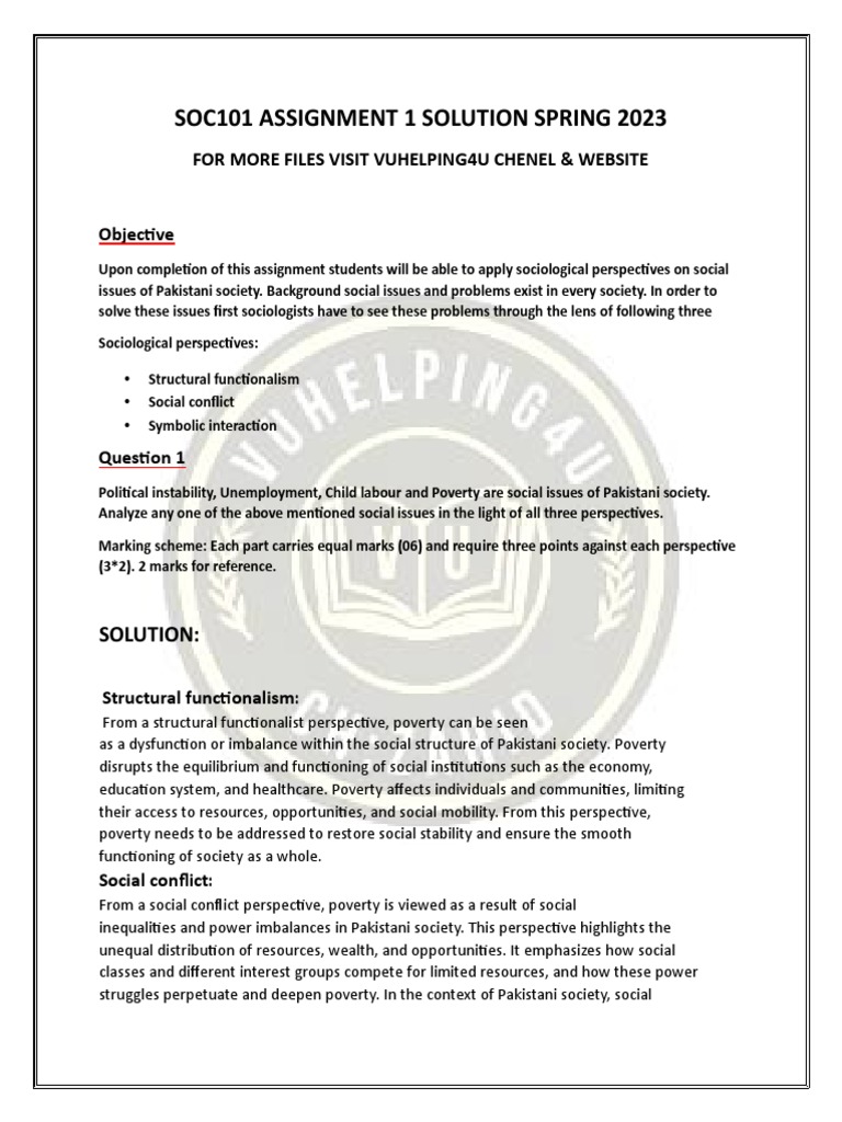 SOC101 ASSIGNMENT 1 SOLUTION SPRING 2023 BY VUHELPING4U File | PDF