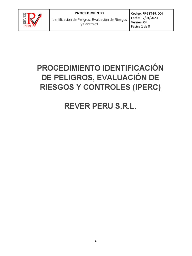 26.procedimiento IPERc REVER | PDF | Riesgo | Seguridad y salud ocupacional