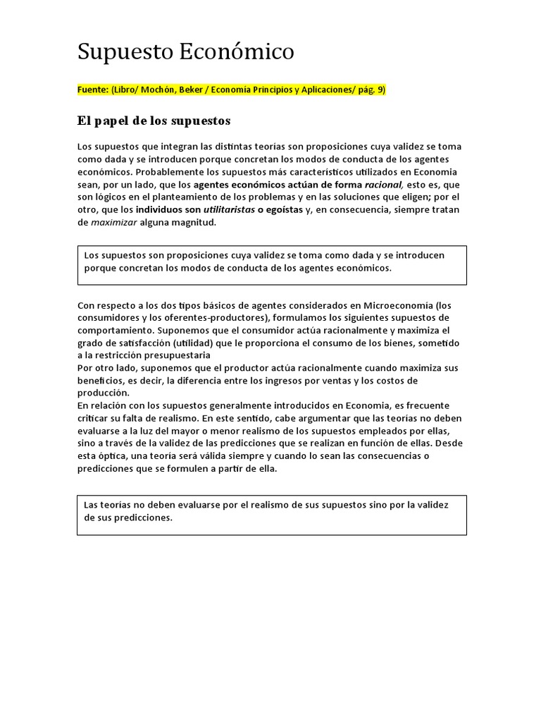 Supuestos en Economía y su Validez | PDF