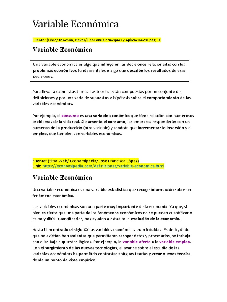 Variable Económica | PDF | Ciencias económicas | Macroeconómica