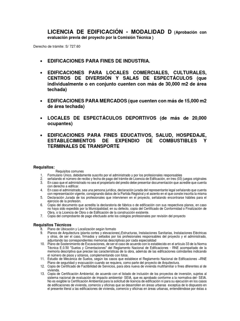 3.licencia de Edificación - Modalidad D | PDF | Regulación | Propiedad