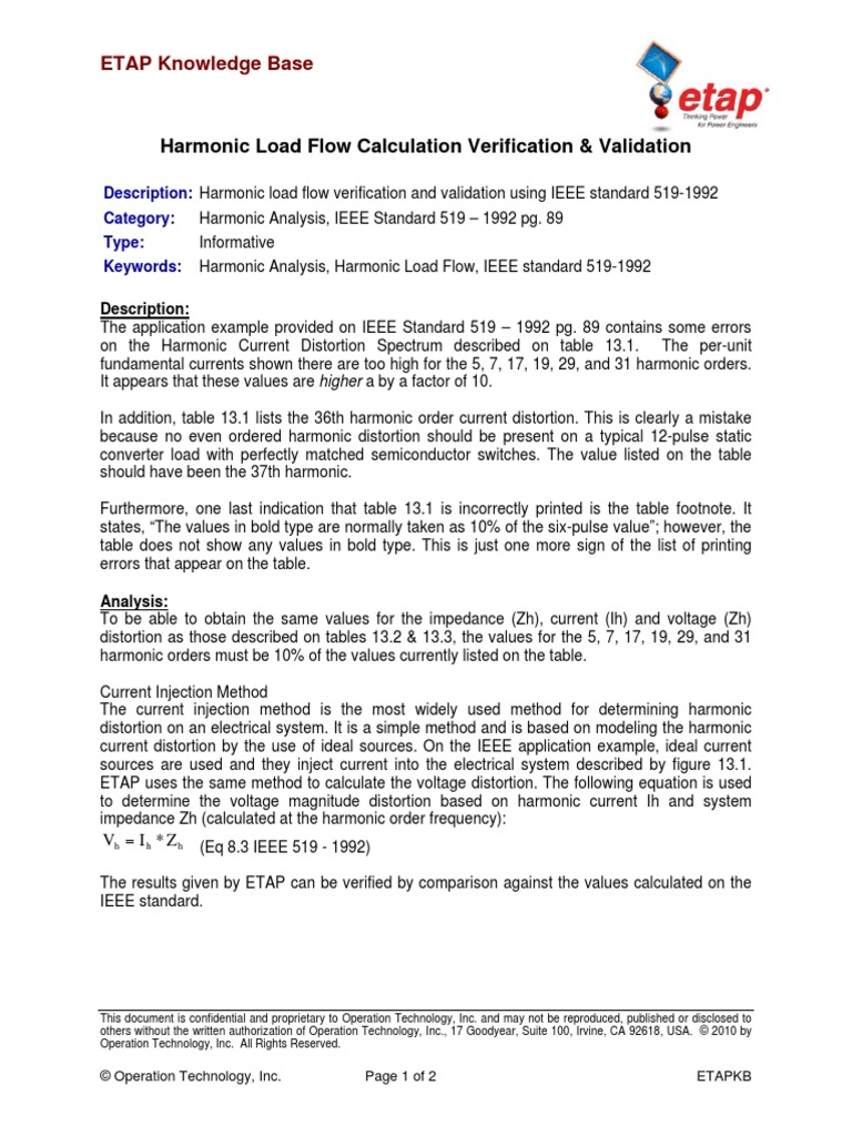 Harmonic Load Flow Calculation Verification & Validation | PDF ...