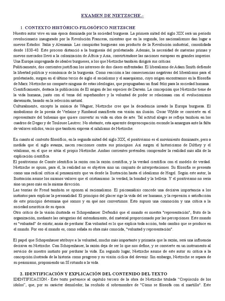 Examen Nietzsche | PDF | Friedrich Nietzsche | Verdad