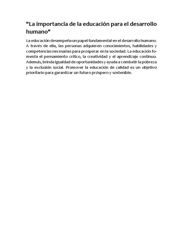 La Importancia de La Educación para El Desarrollo Humano | PDF
