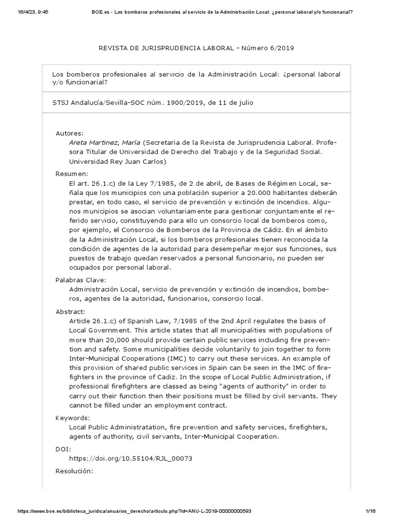 Bomberos Admin Local - Personal Laboral y - o Funcionarial - BOE | PDF | Jurisdicción | Bombero