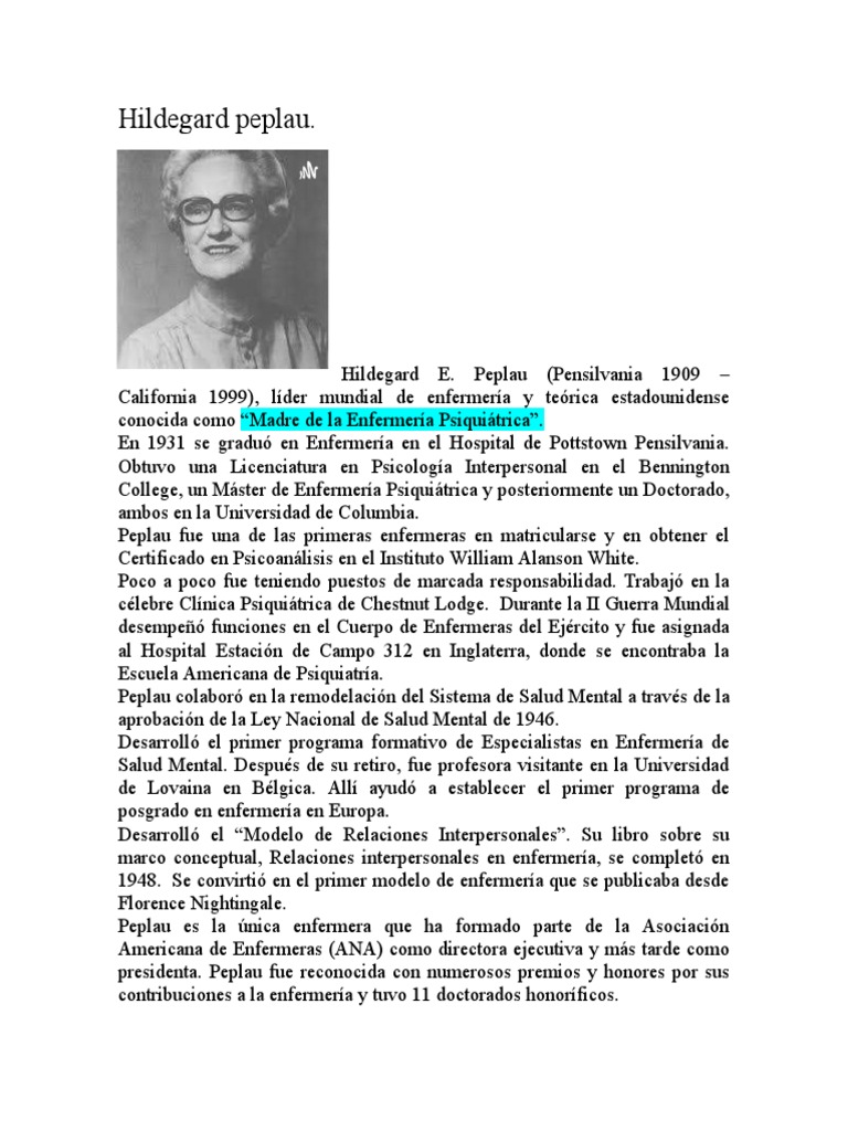 Hildegard Peplau | PDF | Enfermería | Salud mental