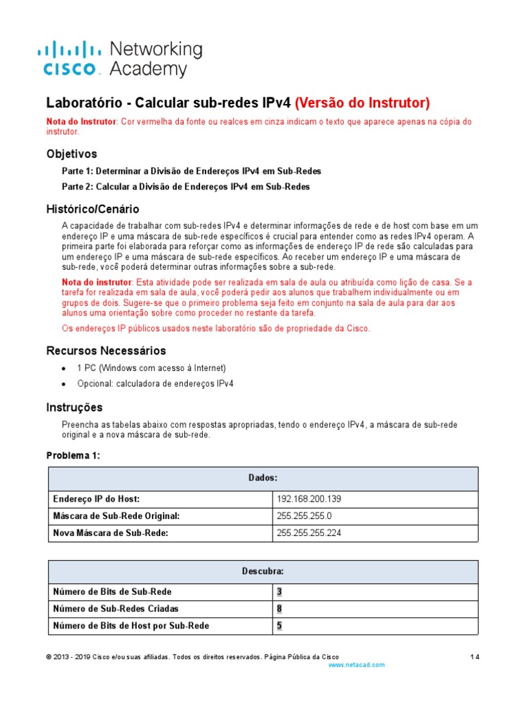 11.6.6 Lab - Calculate IPv4 Subnets - ILM | PDF | Endereço de IP ... 11.6.6 Lab - Calculate IPv4 Subnets - ILM | PDF | Endereço de IP ...