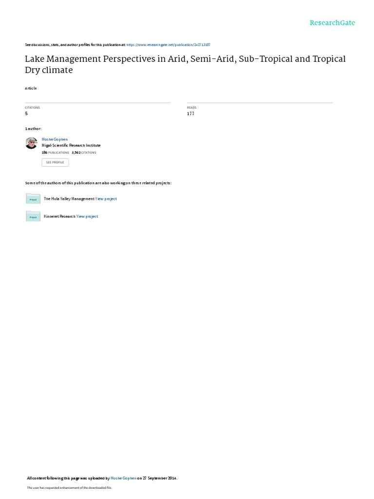 Lake Management Perspectives in Arid Semi-Arid Sub | PDF | Lake | Earth