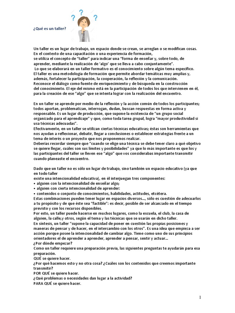 Qué Es Un Taller | PDF | Aprendizaje | Conocimiento